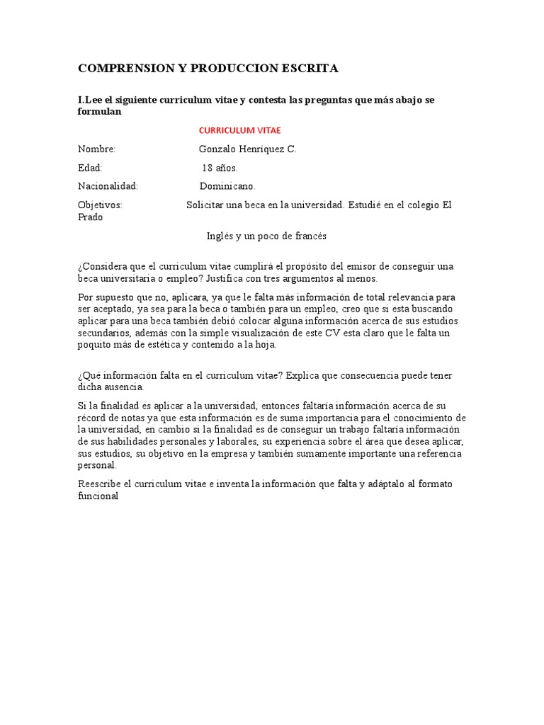 Comprension y Produccion Escrita | PDF