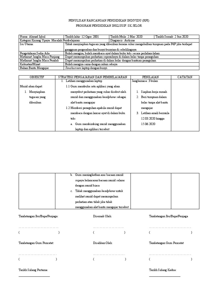 Penulisan Rancangan Pendidikan Individu | PDF