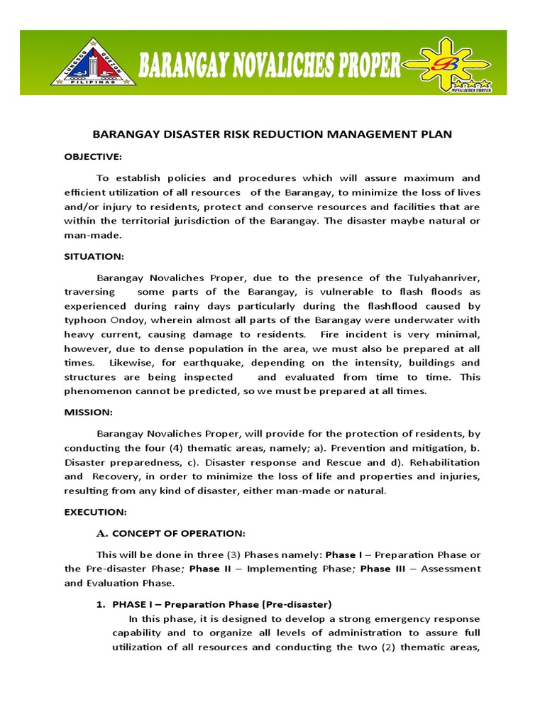 Barangay Disaster Risk Reduction Management Plan: Objective | PDF ...