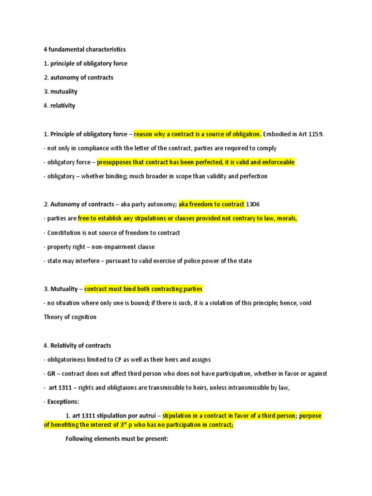 4 Fundamental Characteristics of Contracts | PDF | Mortgage Law | Autonomy