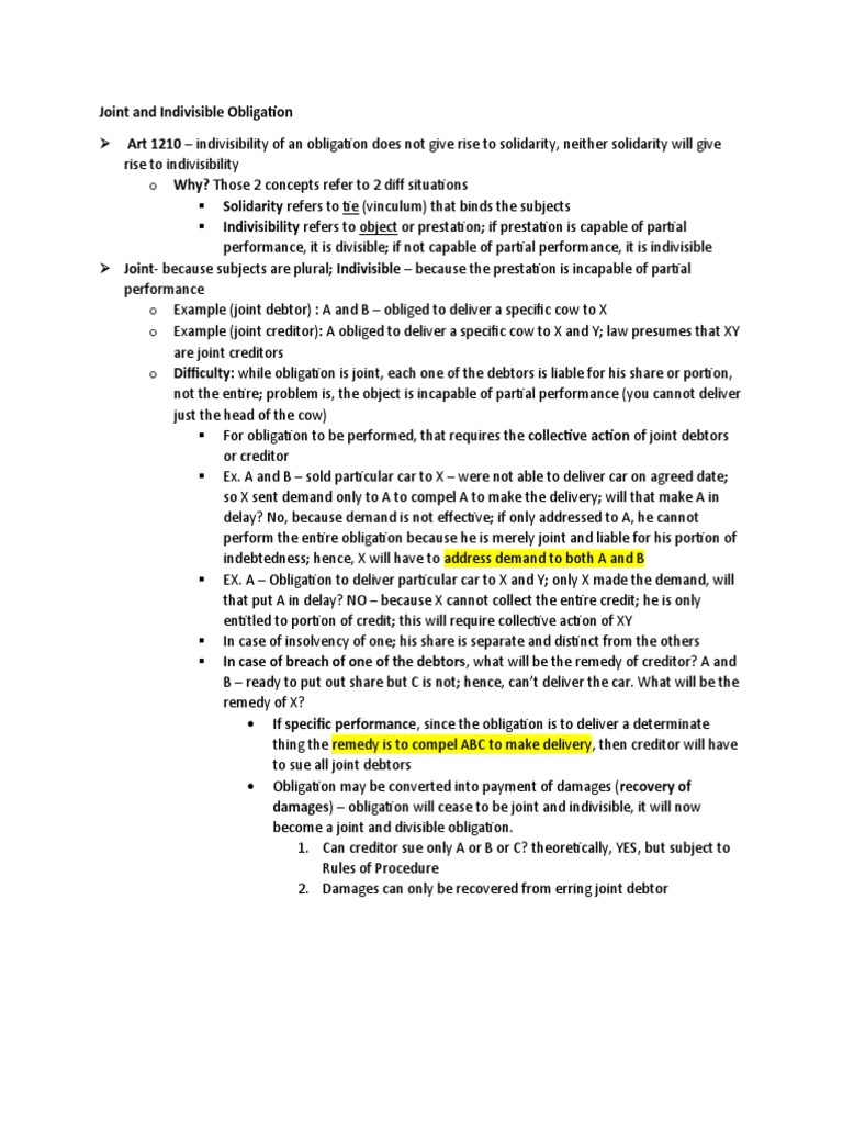 Joint and Indivisible Obligations | PDF | Law Of Obligations | Legal Remedy