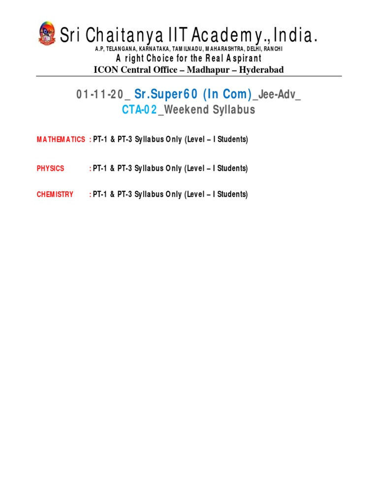 01-11-20 - SR - Super60 (In Com) - Jee-Adv - CTA-02 - Weekend Syllabus ...