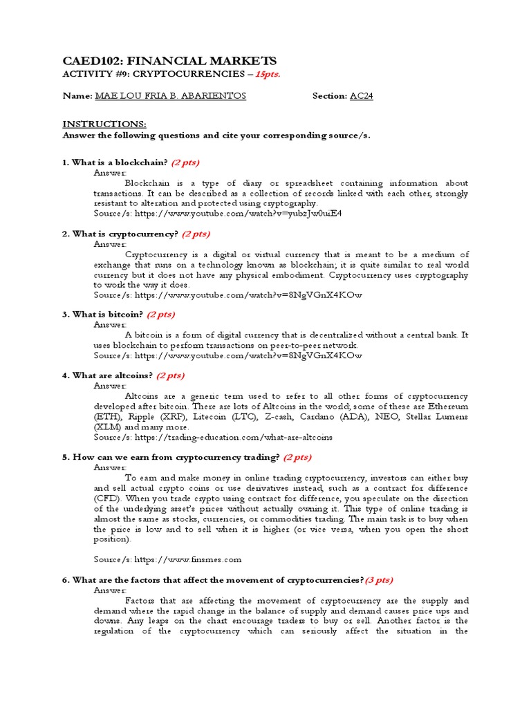 Activity 9 - Cryptocurrencies | PDF | Cryptocurrency | Prices
