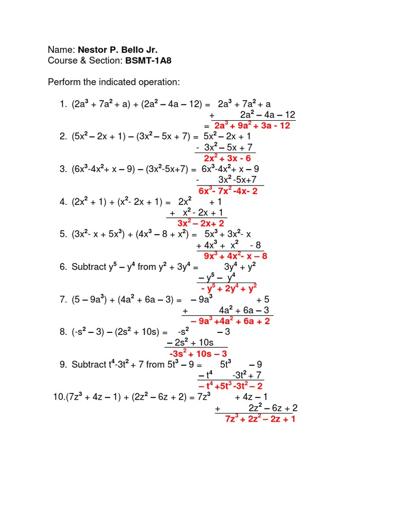Algebra Operations Practice | PDF