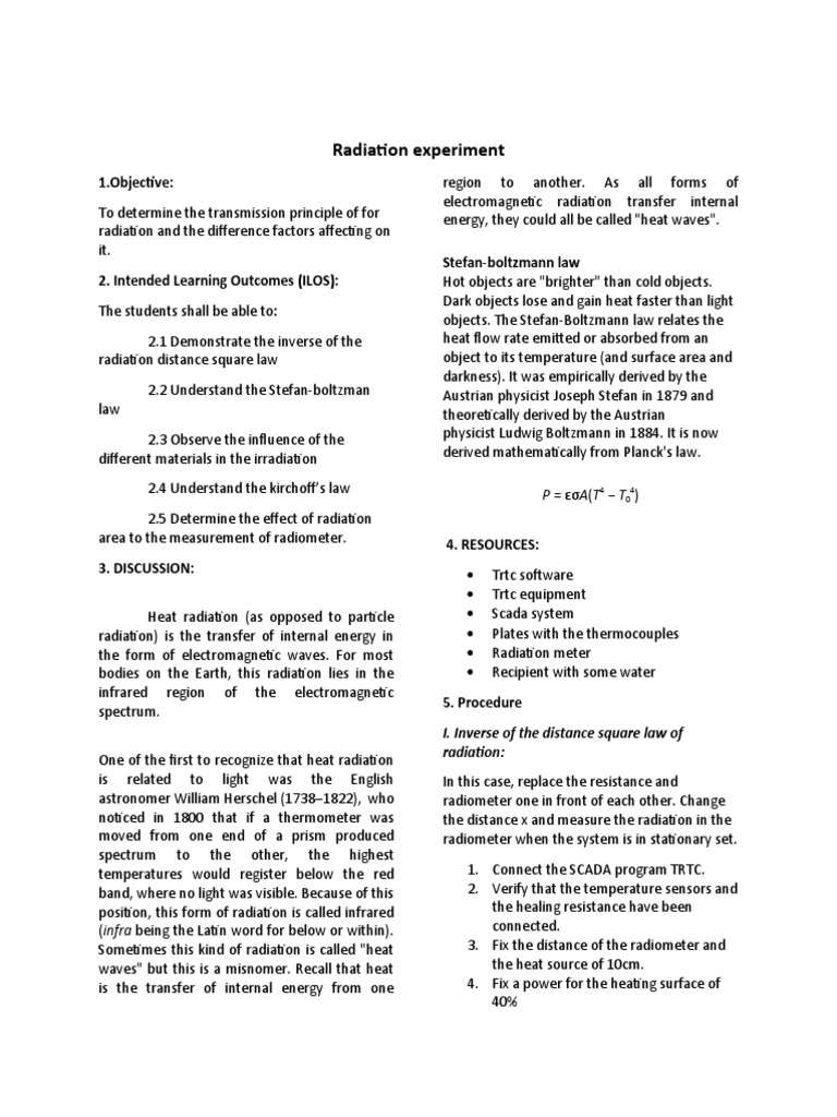 Radiation Experiment: 1.objective | PDF | Electromagnetic Radiation ...
