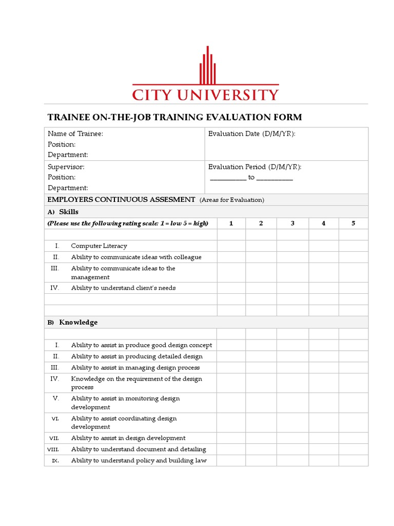 Trainee On-The-Job Training Evaluation Form-Month November | PDF ...
