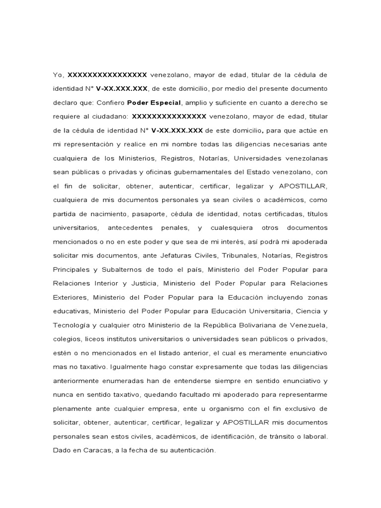Modelo de Poder Especial para Apostillar | PDF