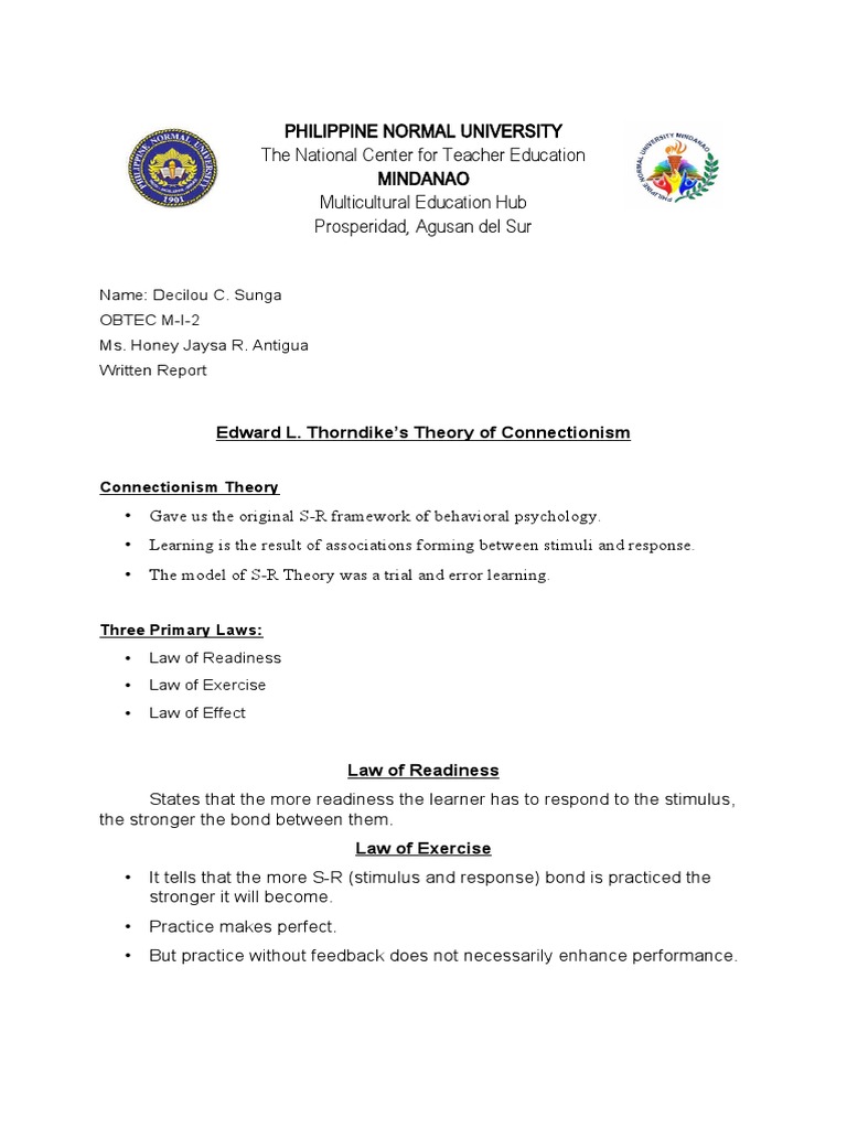 Thorndike's Connectionism Theory Explained | PDF