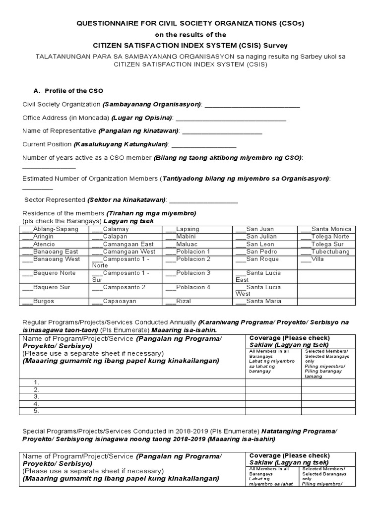 Questionnaire For Civil Society Organizations | PDF