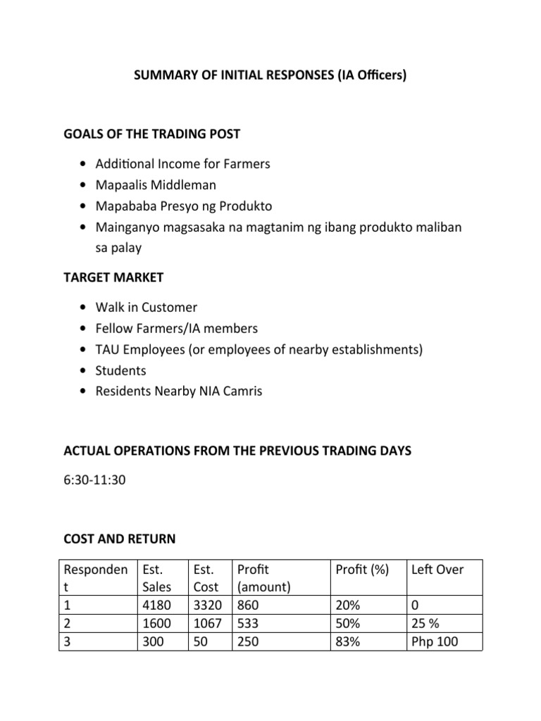 Summary of Initial Responses (Ia Officers) | PDF