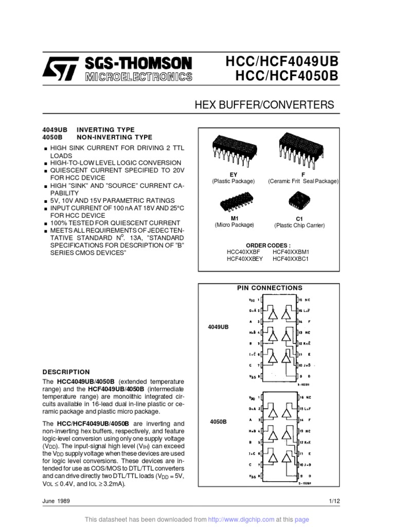 HCC/HCF4049UB HCC/HCF4050B: Hex Buffer/Converters | PDF | Electronic ...