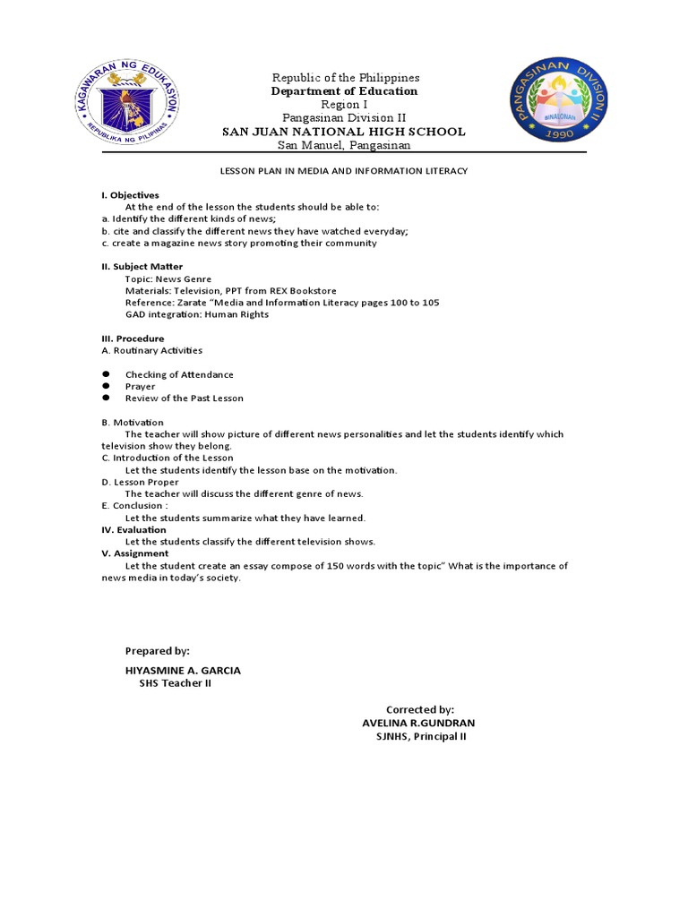 Lesson Plan in Media and Information Literacy | PDF