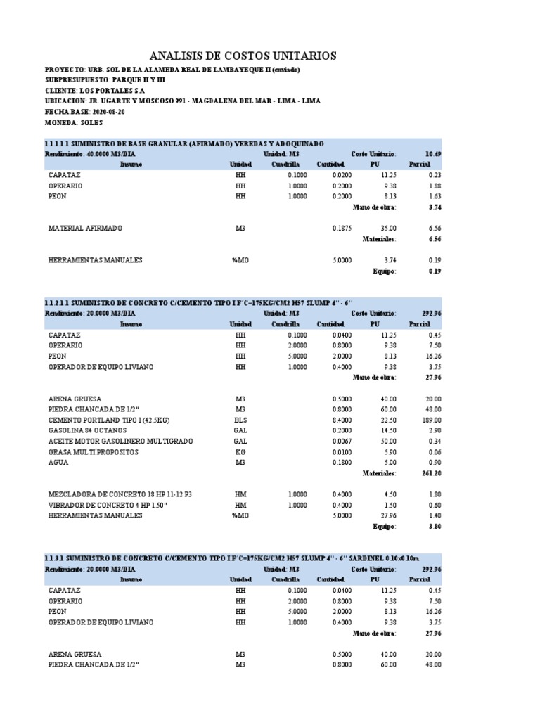 Análisis de Costos Unitarios | PDF | Materiales | Ingeniero civil