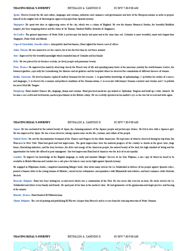 Tracing Rizal's Travel Blank Map | PDF