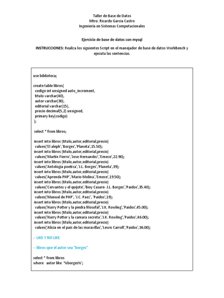 Ejercicio de Base de Datos Con Mysql - 2 | PDF | Software de la aplicacion | Gestión de datos