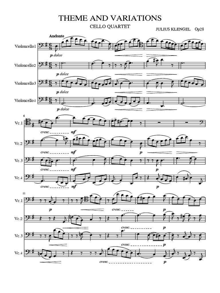 Theme and Variations: Cello Quartet | PDF | Classical Music | Compositions