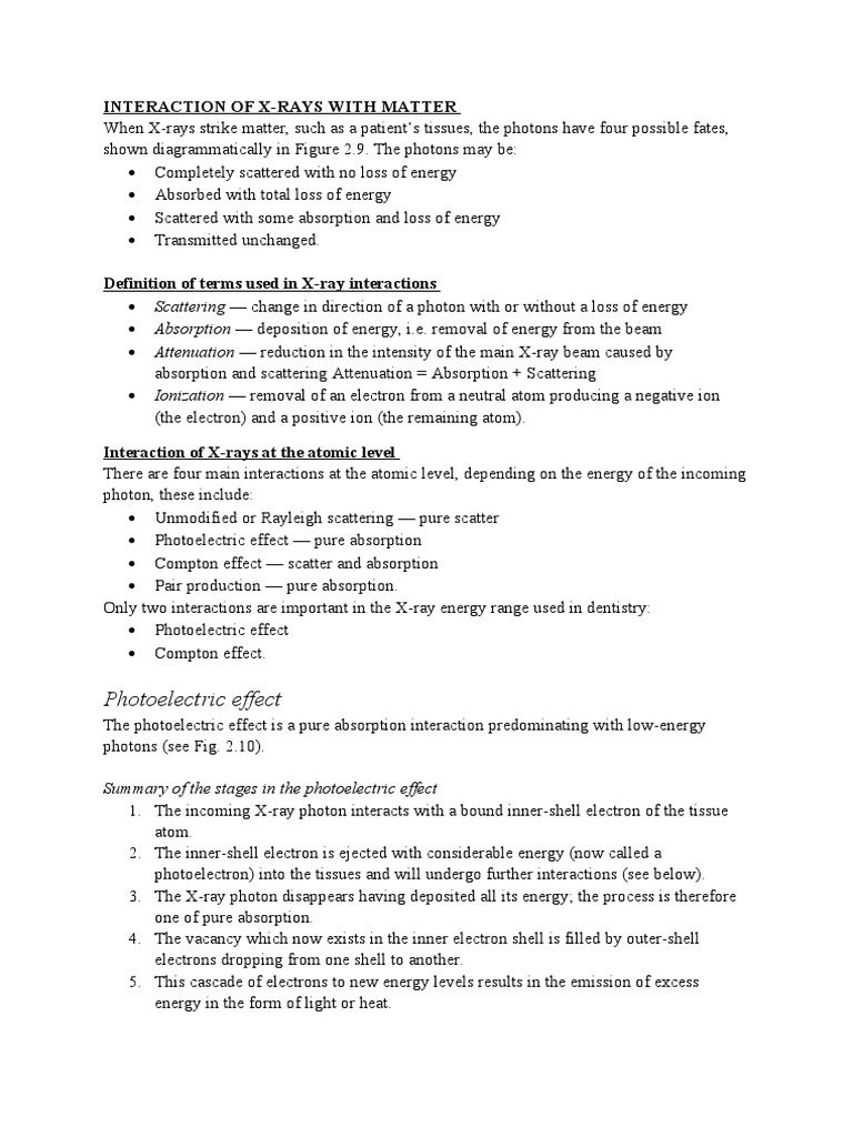 Photoelectric Effect: Interaction of X-Rays With Matter | PDF ...