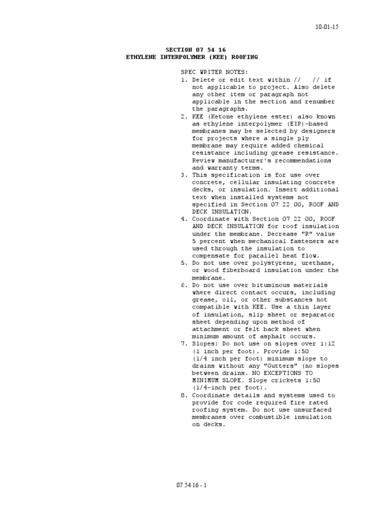 SECTION 07 54 16 Ethylene Interpolymer (Kee) Roofing | PDF | Roof ...
