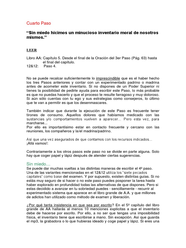 Estudio Del Cuarto Paso PDF | PDF | Ira | Padrino