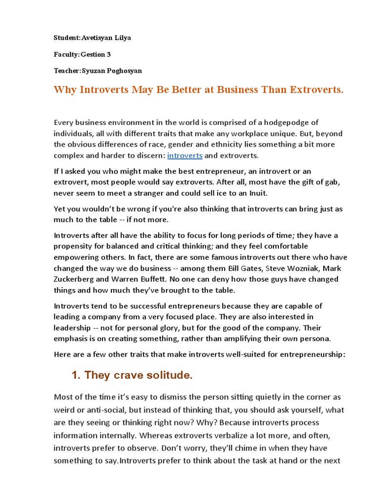 Why Introverts May Be Better at Business Than Extroverts | PDF ...