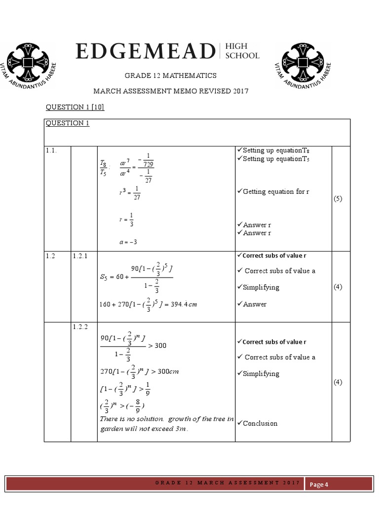 EHS MARKING GUIDELINES GRADE 12 MARCH ASSESSMENT 2017 Revised 2017 ...