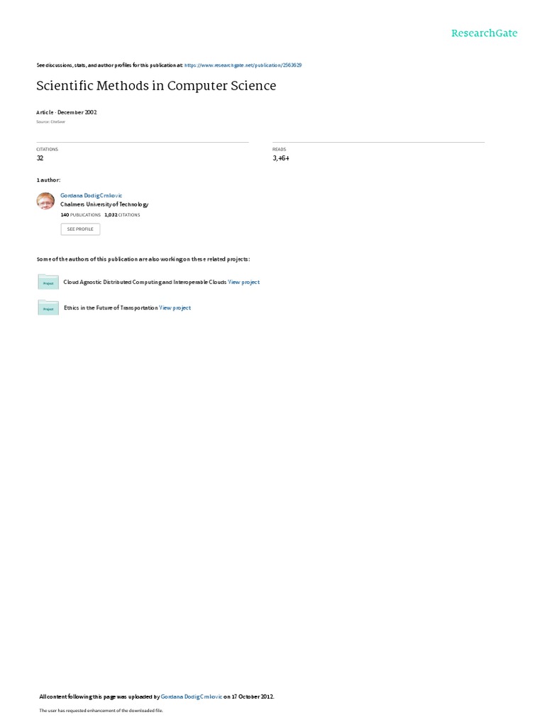 Scientific Methods in Computer Science: December 2002 | PDF | Theory ...