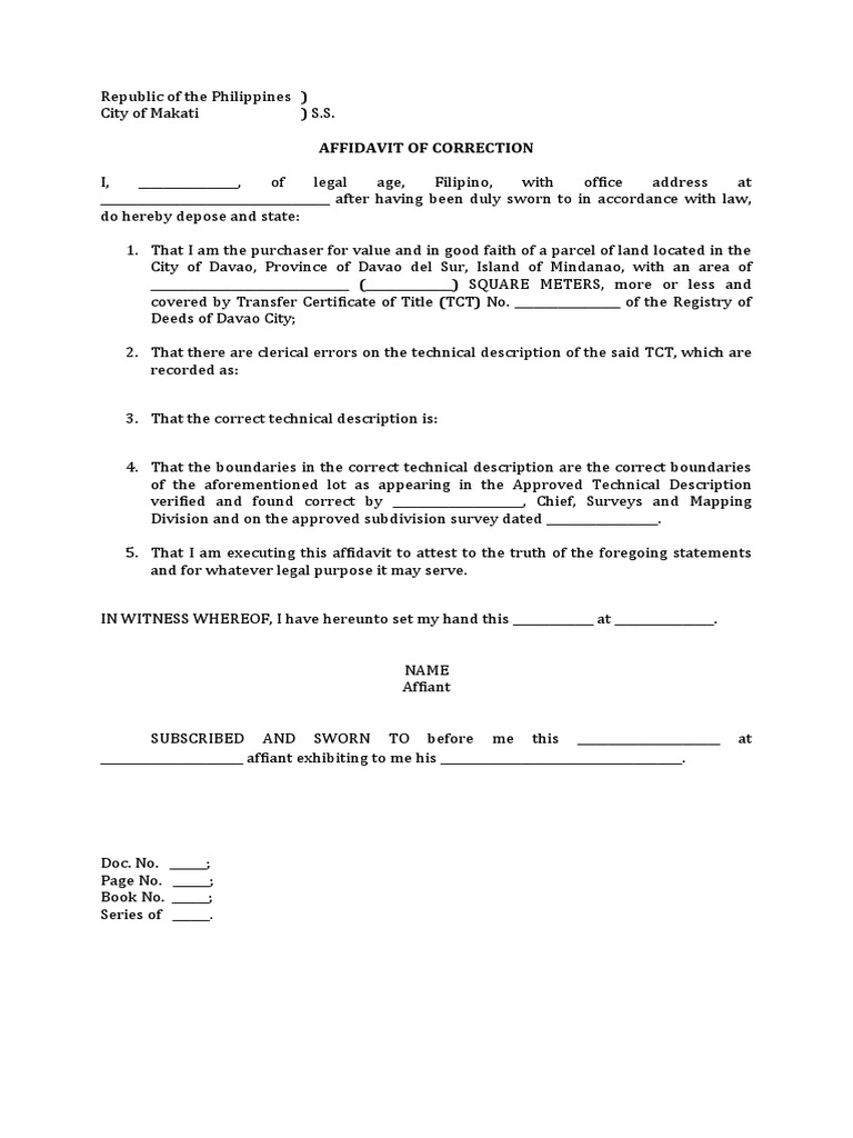 Affidavit of Correction Form | PDF