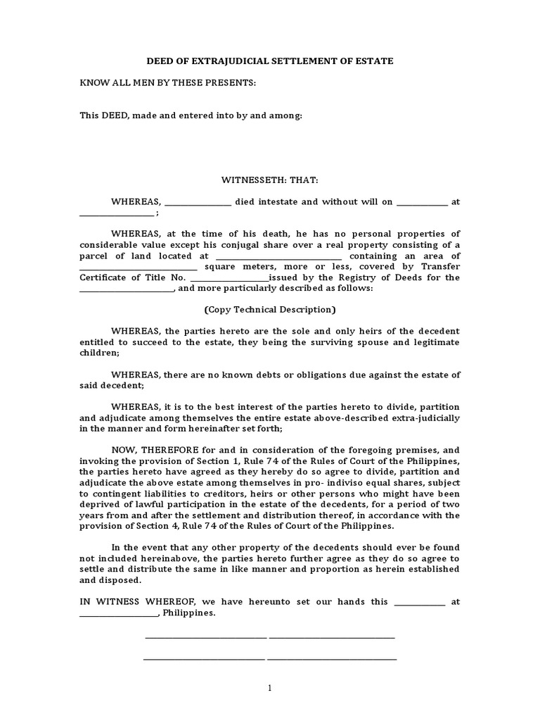 Extrajudicial Settlement Among Heirs | PDF | Inheritance | Intestacy
