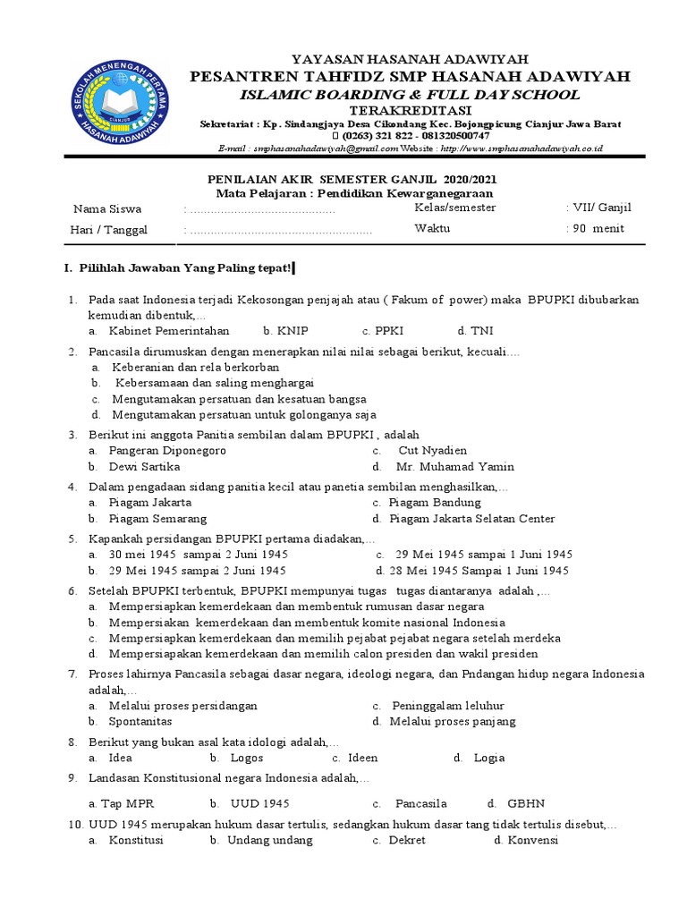 SOAL PAS PKN KLS 7 PDF | PDF | Politik | Ilmu Sosial