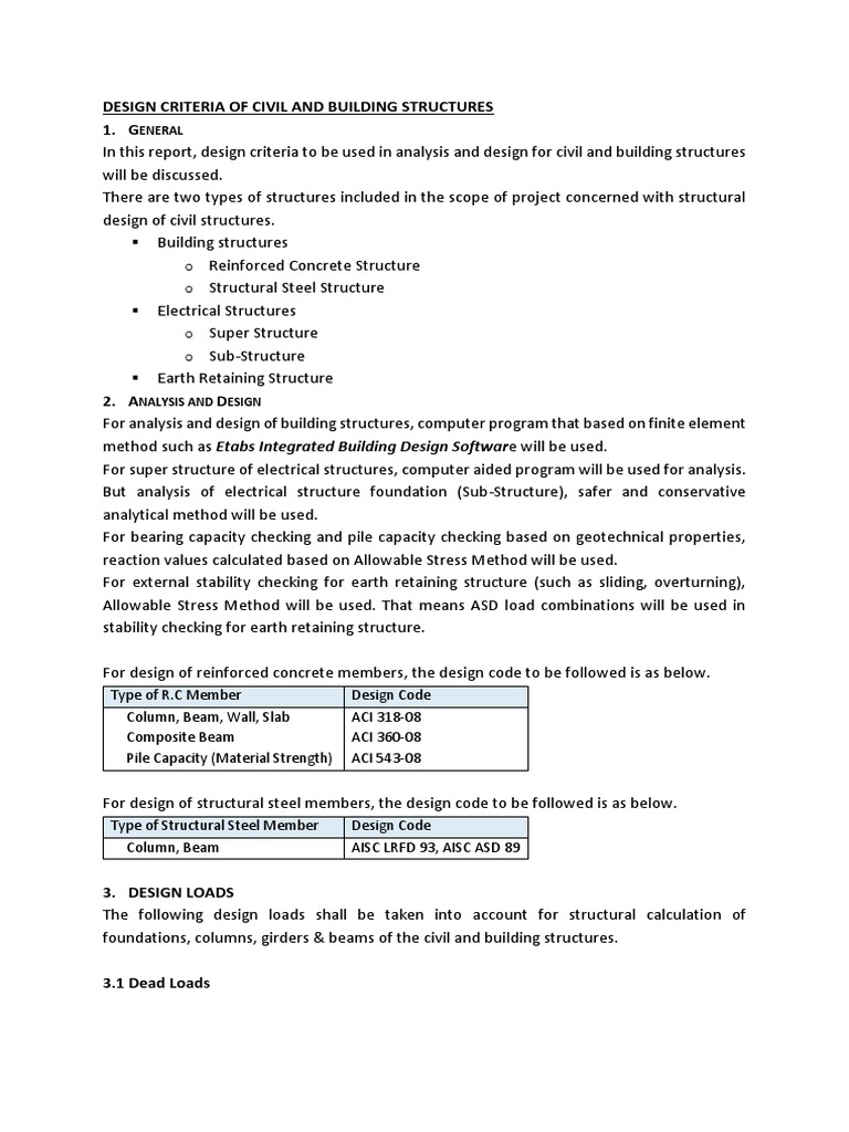 Design Criteria of Civil and Building Structures 1. G: Eneral ...