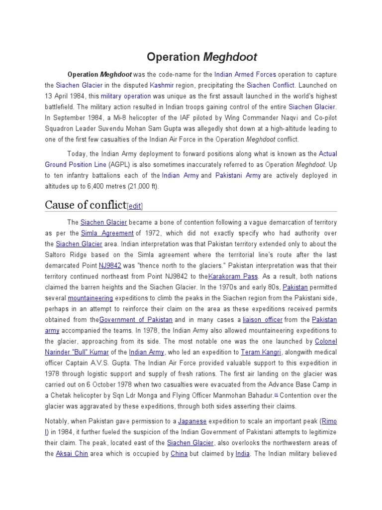 Operation Meghdoot: Cause of Conflict | Download Free PDF | Military ...