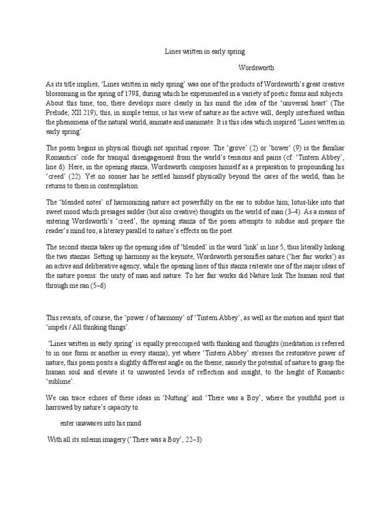 Lines Written in Early Spring | PDF | Poetry