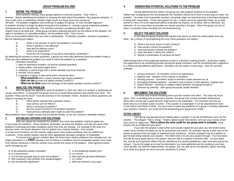 Group Problem Solving Process | PDF | Brainstorming | Cognition