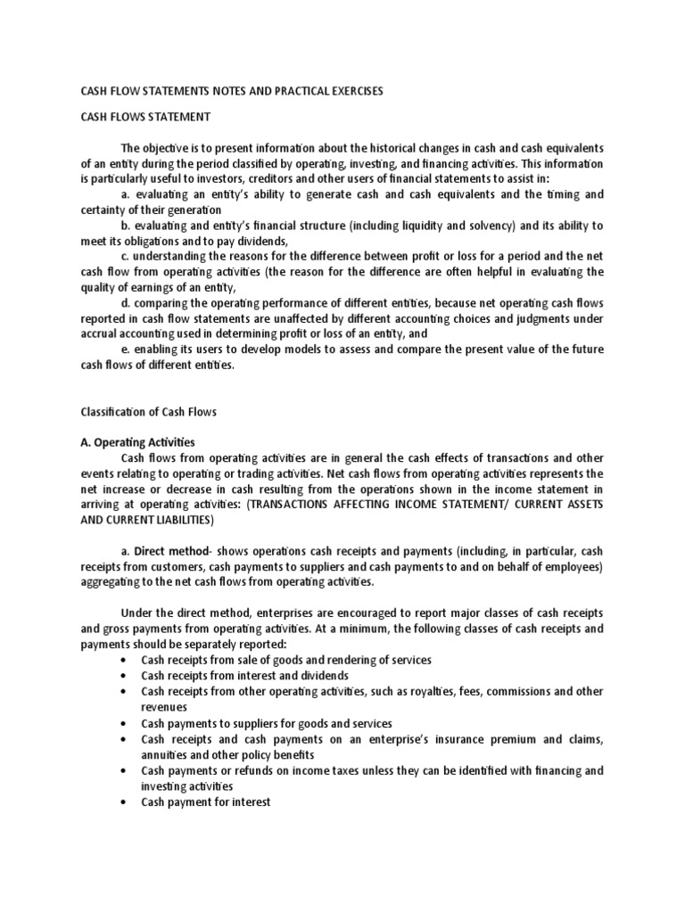Cash Flow Statements Notes and Practical Exercises | PDF | Cash Flow ...