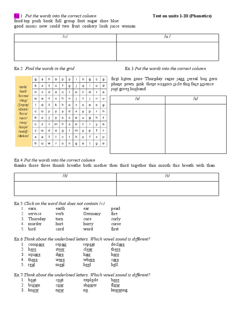 Test On Units 1 20 Phonetics | PDF