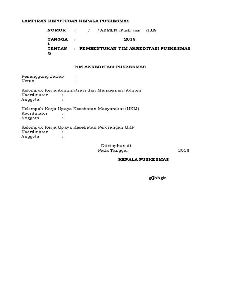 Contoh Lampiran SK Puskesmas | PDF