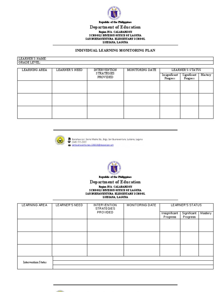 Department of Education: Individual Learning Monitoring Plan | PDF