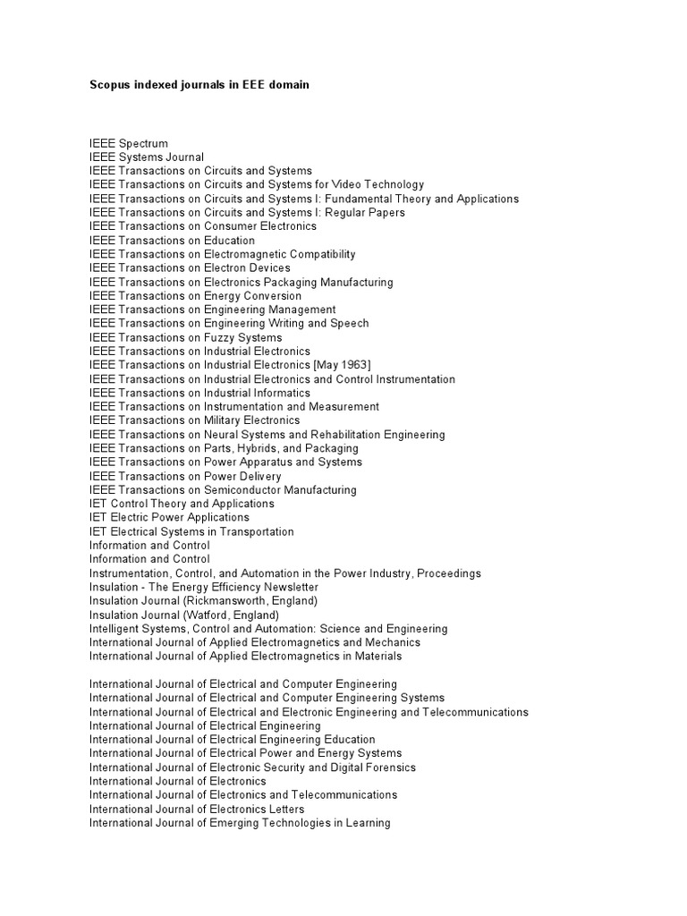 Scopus Indexed Journals in EEE | PDF | Electrical Engineering | Electronics