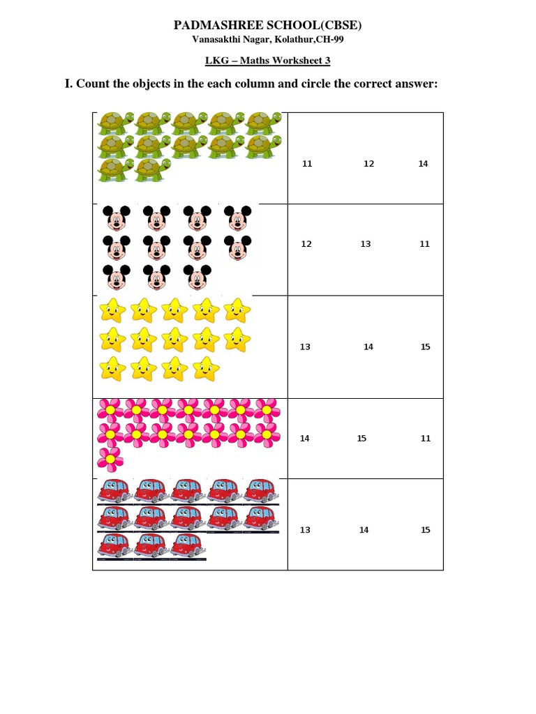 Counting Objects and Practicing Number 1: A Math Worksheet for LKG ...