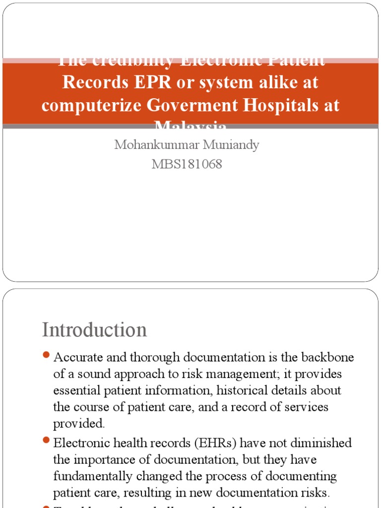 The Credibility Electronic Patient Records EPR or System Alike at ...