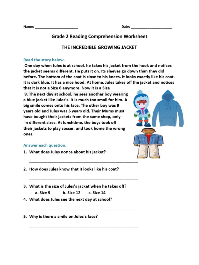 Grade 2 Reading Comprehension Worksheet The Incredible Growing Jacket ...