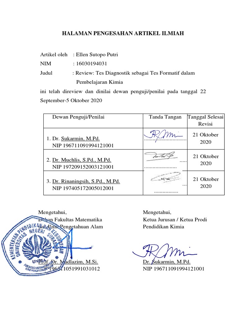Halaman Pengesahan Artikel Ilmiah Ellen | PDF | Kesehatan Holistik
