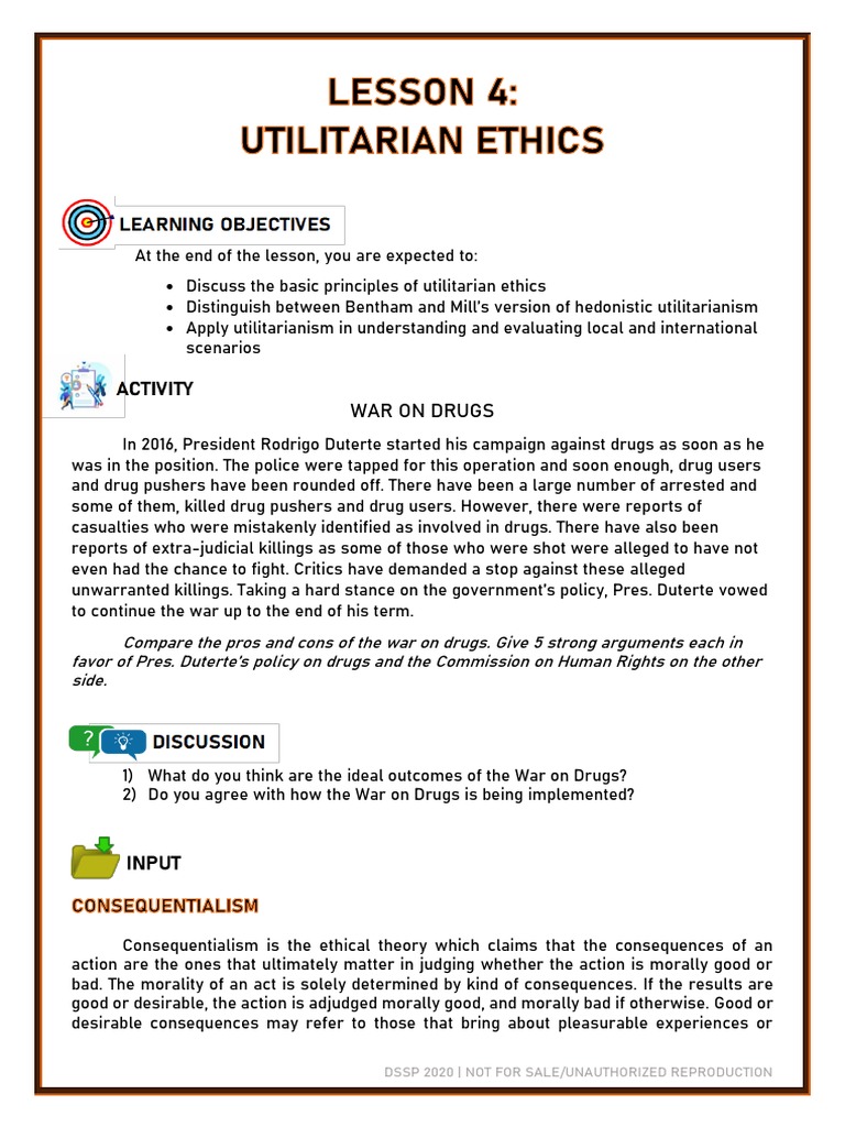 Lesson 4 Utilitarian Ethics | PDF | Utilitarianism | John Stuart Mill