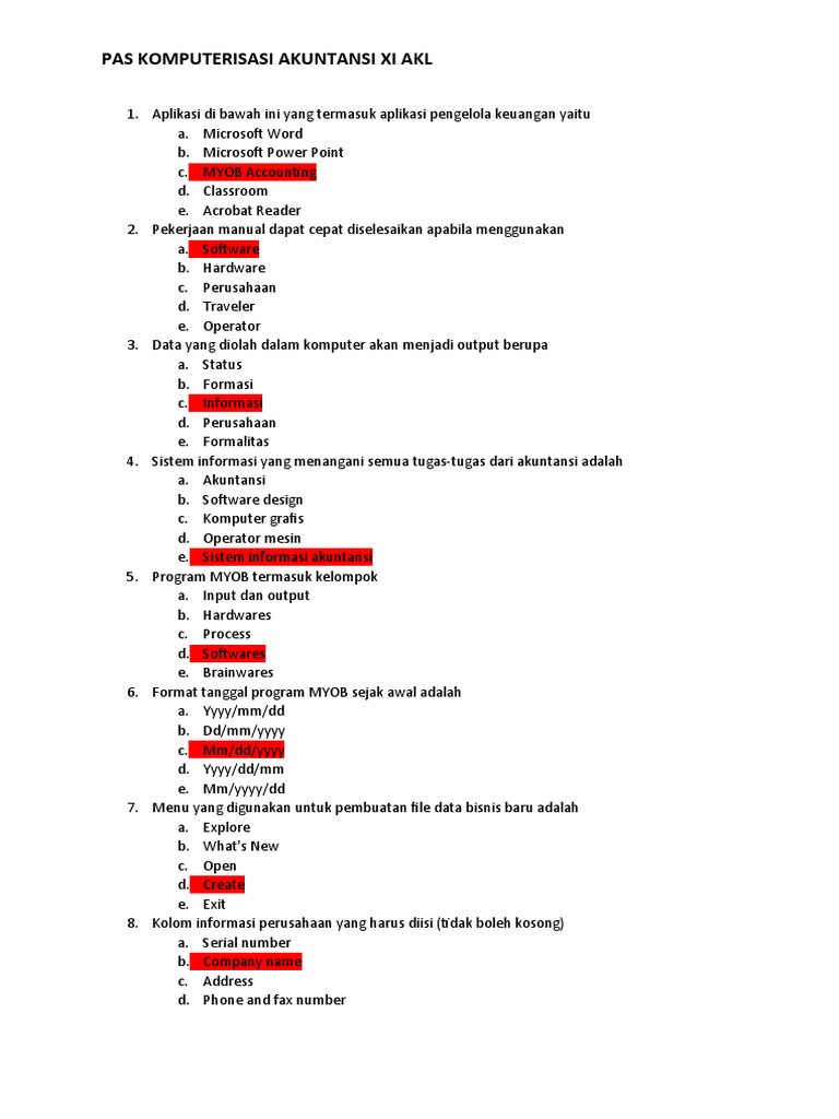 PAS Komputerisasi Akuntansi XI AKL | PDF | Bisnis | Komputer