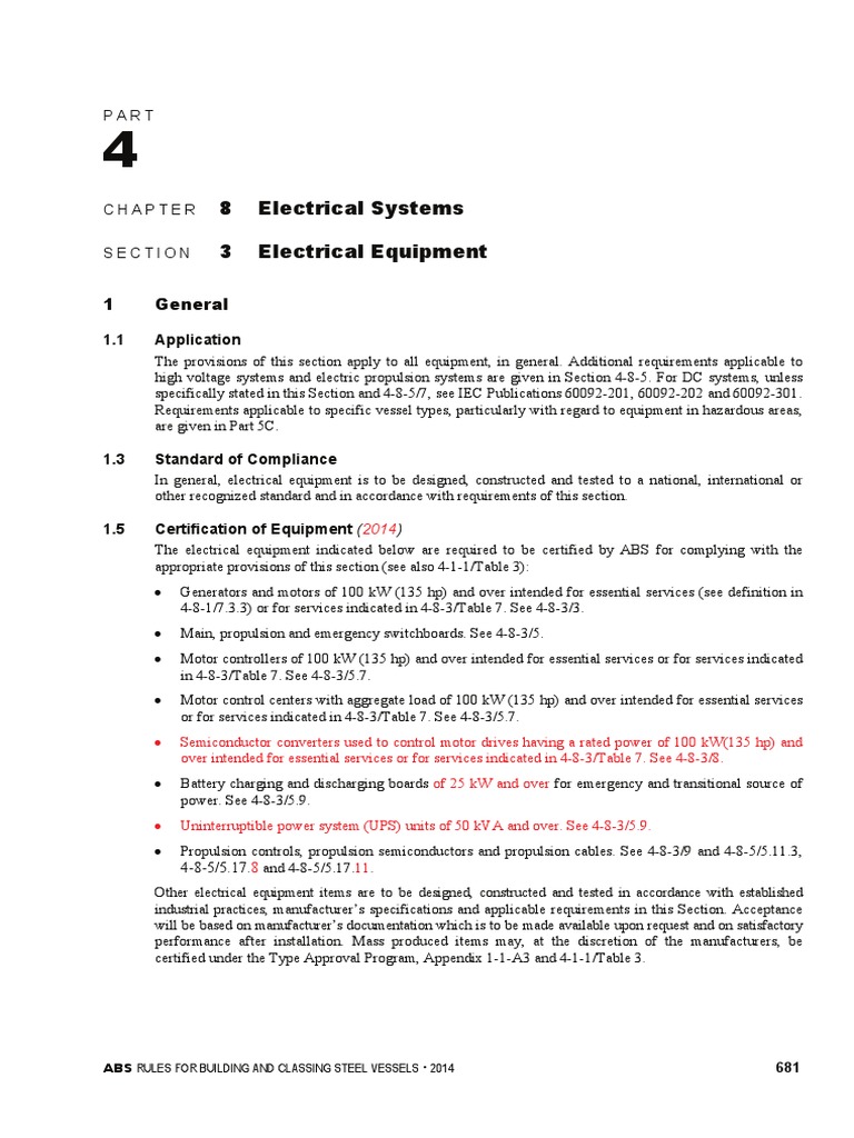 ABS Electrical Equipment Standards 2014 | PDF | Electric Motor ...