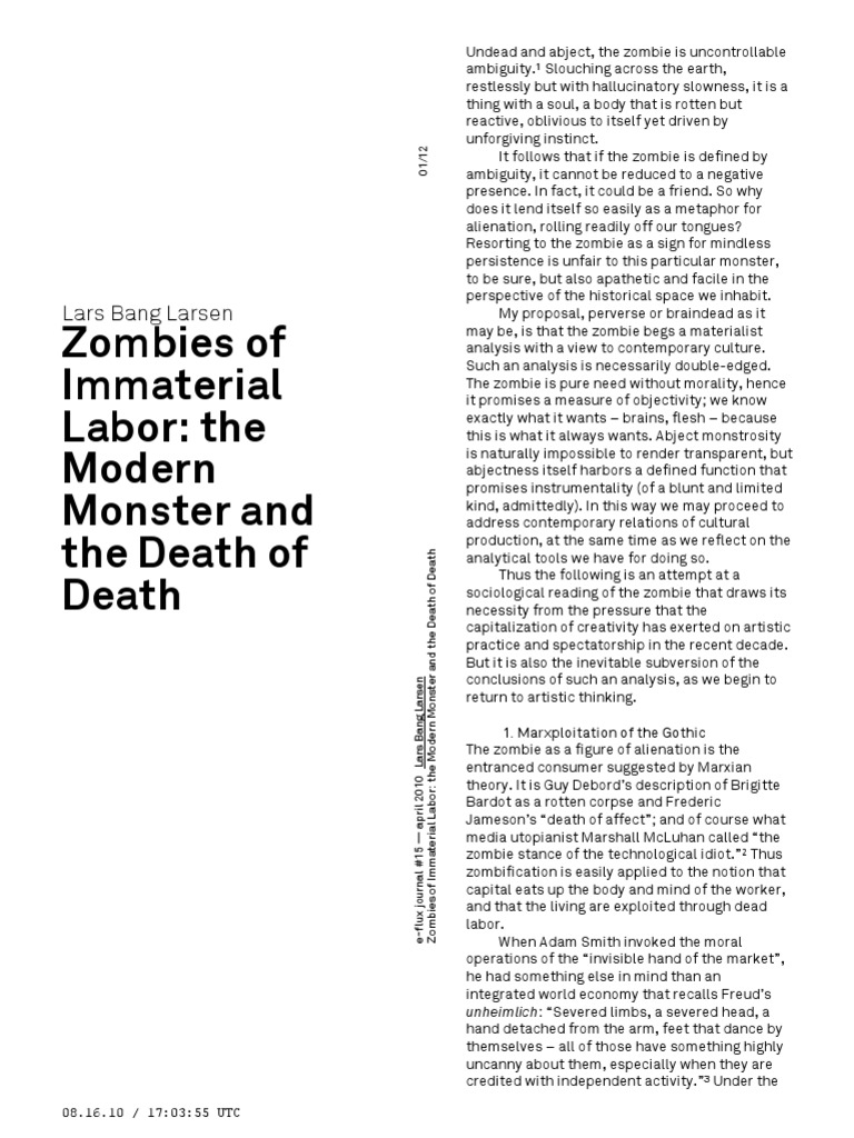 Zombies of Immaterial Labor The Modern Monster & The Death of Death ...