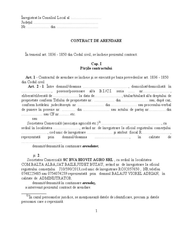 MODEL Contract de Arenda | PDF