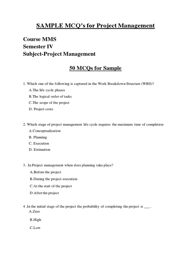 50 MCQs SAMPLE For Project Management | PDF | Net Present Value ...