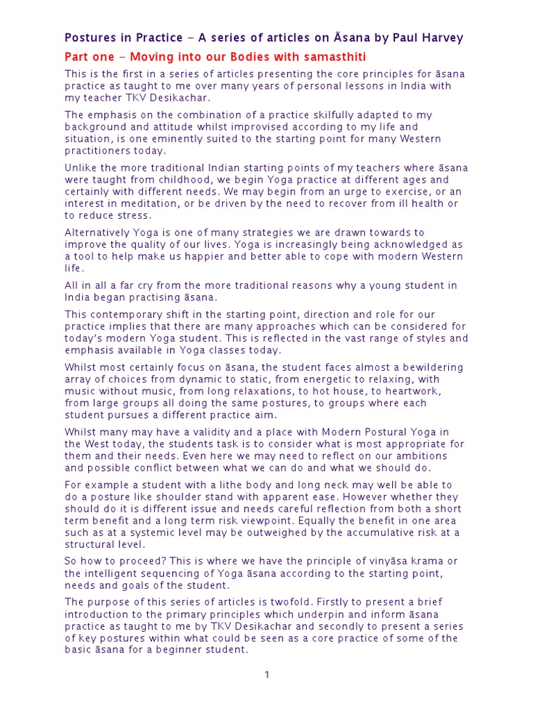 Asana Article 1 Samasthiti | PDF | Asana | Yoga