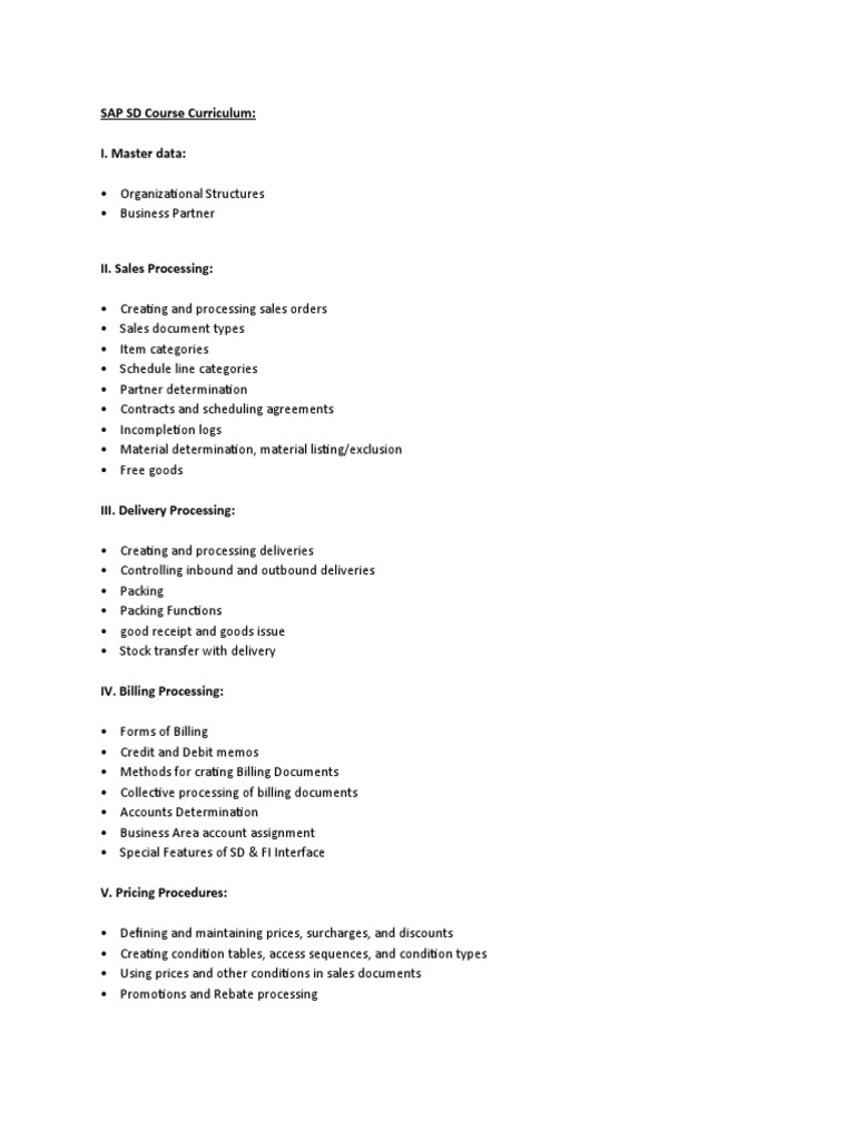 SAP SD Course Curriculum: I. Master Data | PDF